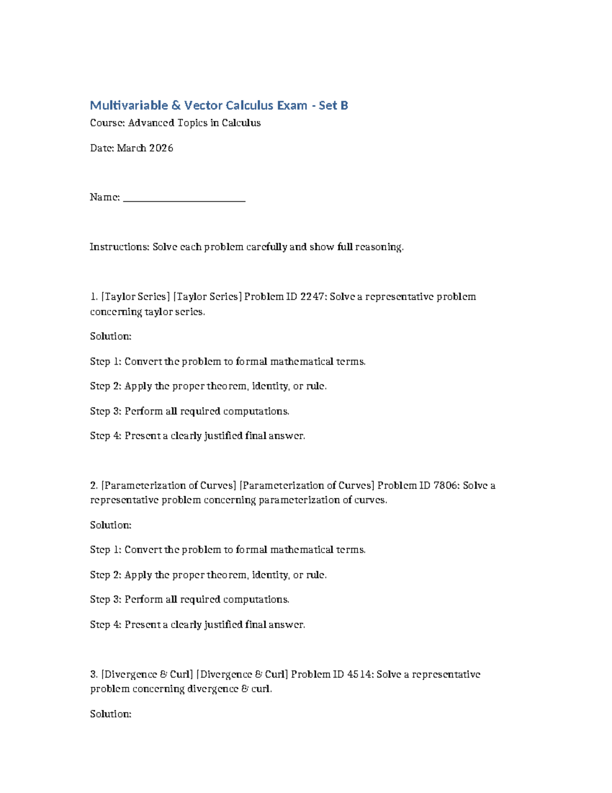Math 8519 Multivariable Vector Calculus Exam Set B Solutions - Studocu