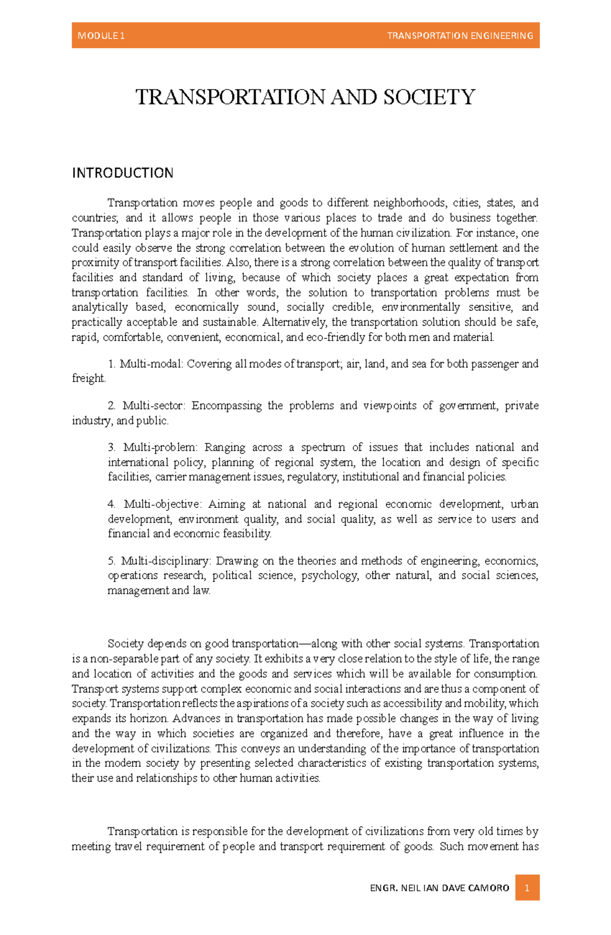 MO1-Transpo-Engng - This will might help other students - MODULE 1 ...