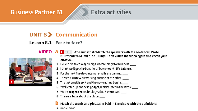 Business Partner B1 UNIT 8 Extra Activities: Communication & Skills ...