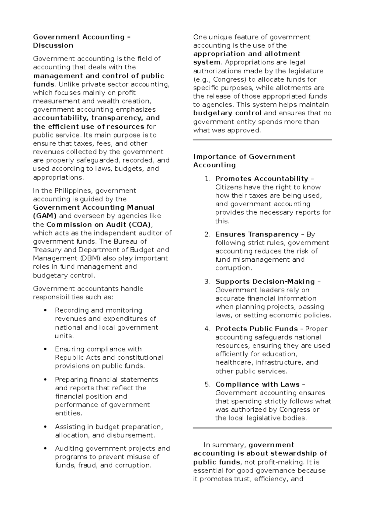 Gov Acc Discussion: Importance & Principles of Public Fund Management ...