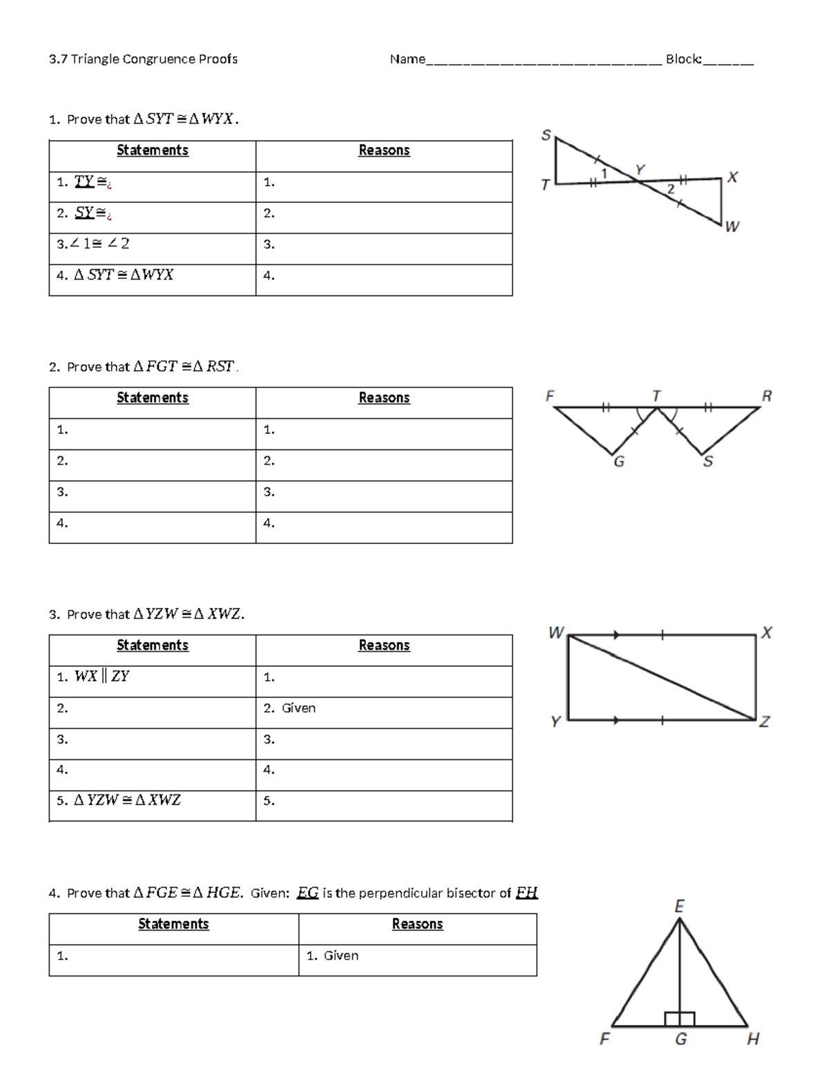 Triangle Congruence Proofs - Geometry 3.7 - Studocu
