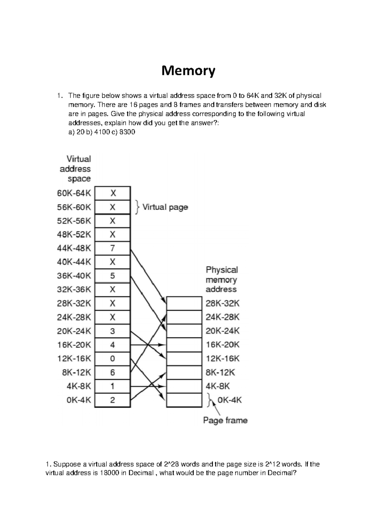 LAB3.3-Virtual memory soft - Memory 1. The figure below shows a virtual ...