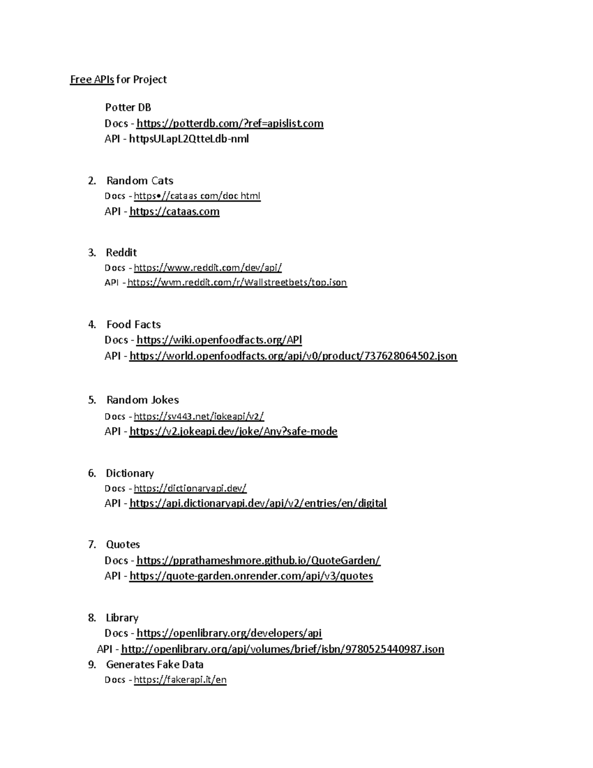 05. Free APIs List for Project - Free APIs for Project Potter DB Docs ...