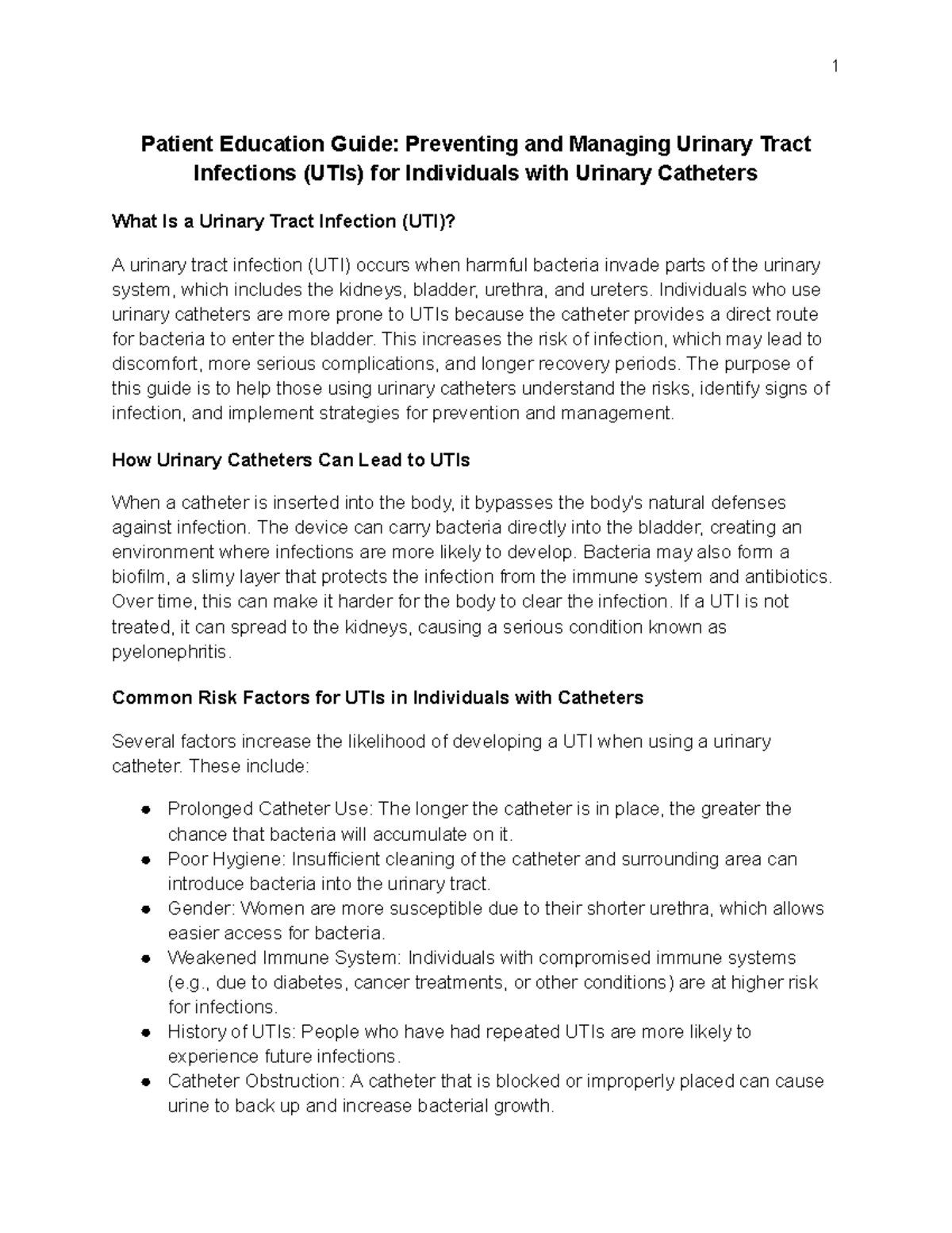 NU621 - Assignment 7: Patient Education on UTI Prevention & Management ...