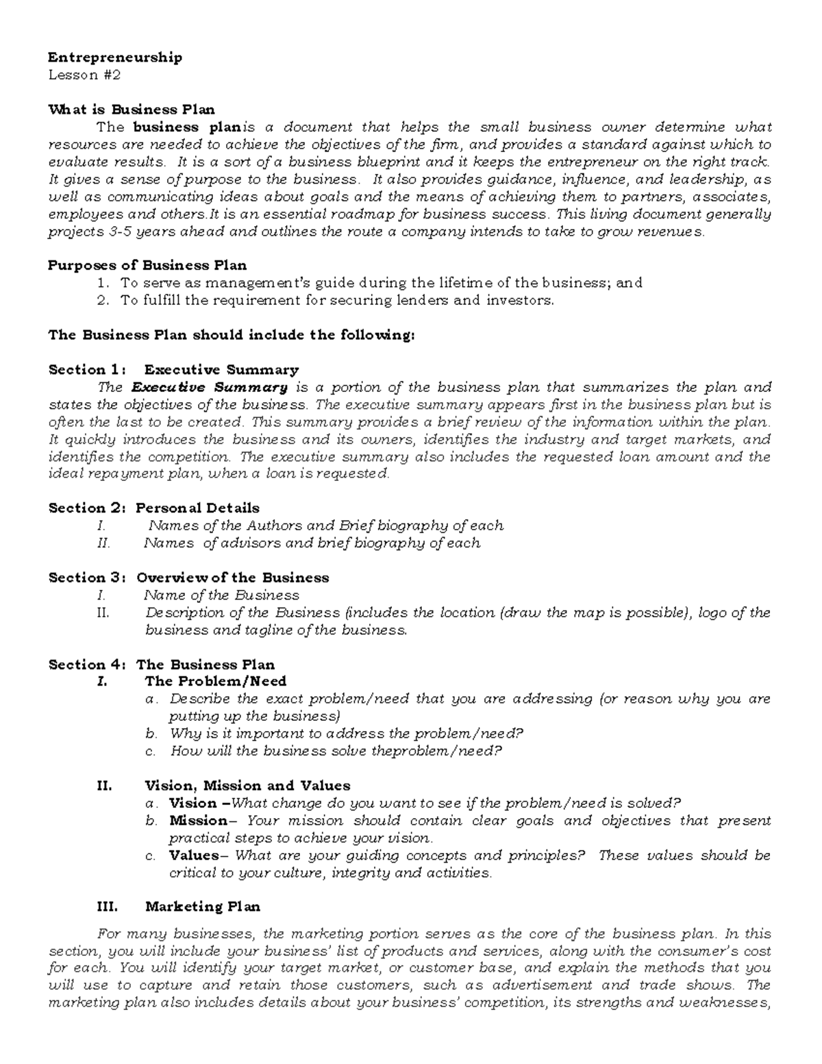 Entrepreneurship Lesson: Business Plan Essentials (Course Code: ILIDE ...