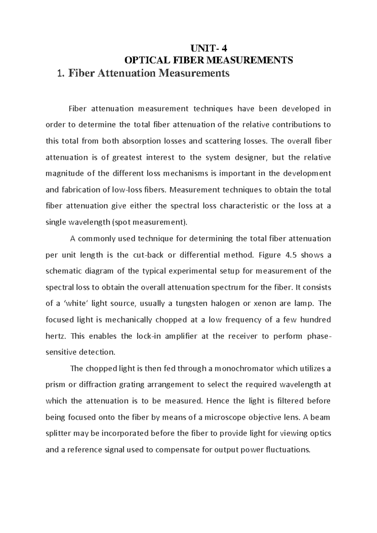 OCN 4: Optical Fiber Measurements Techniques and Analysis - Studocu