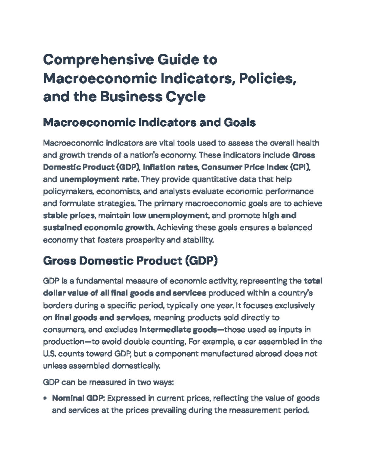 Comprehensive Guide to Macroeconomic Indicators & Policies (ECO 101 ...