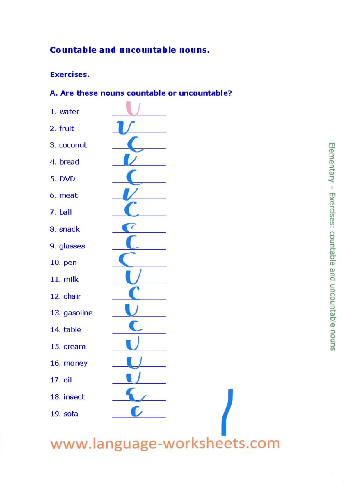 Countable and Uncountable Nouns Exercises (ENG101) - Studocu