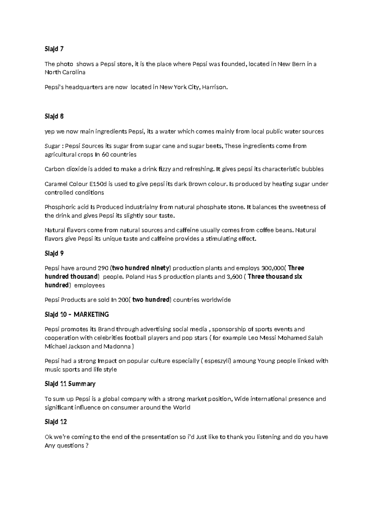 Pepsi: Ingredients, Production, and Marketing Overview - Angielski ...
