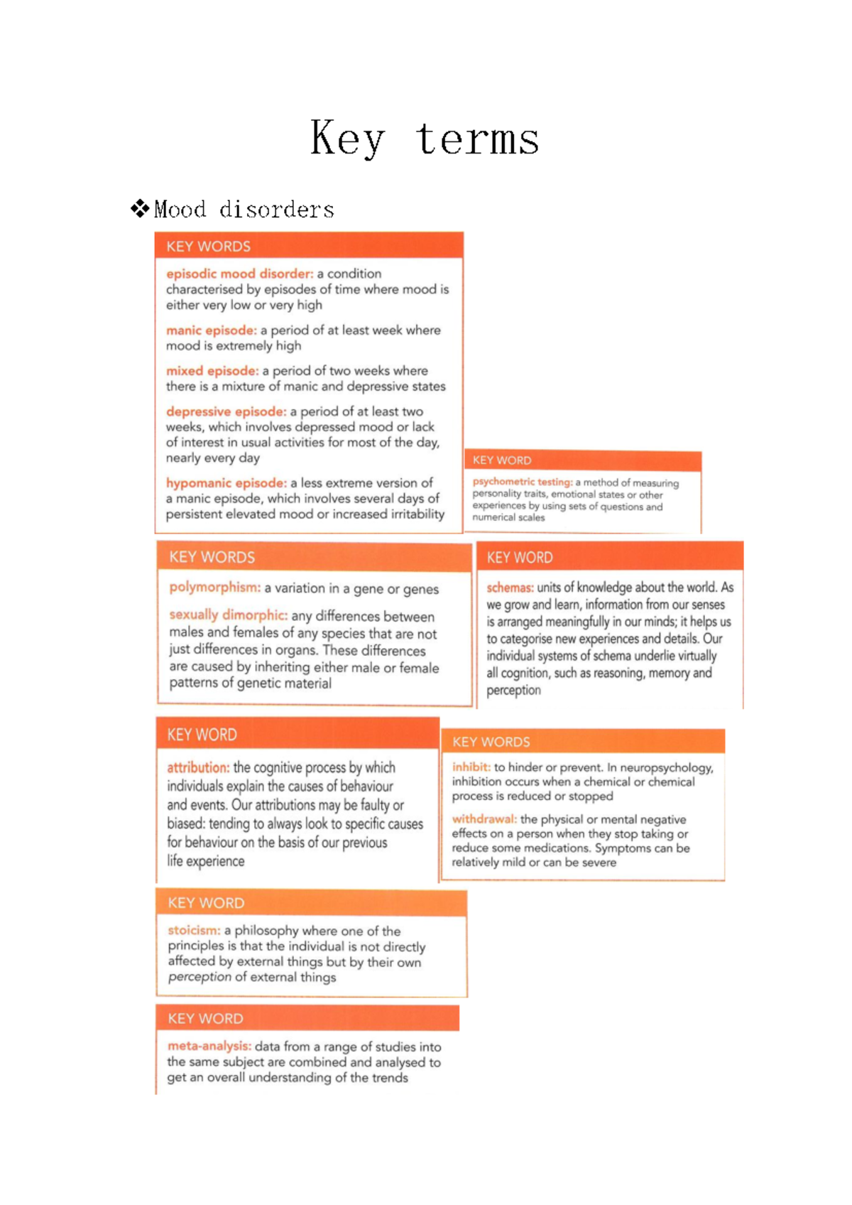 KEY Terms - definitions - Key terms Mood disorders Mood (Affective ...