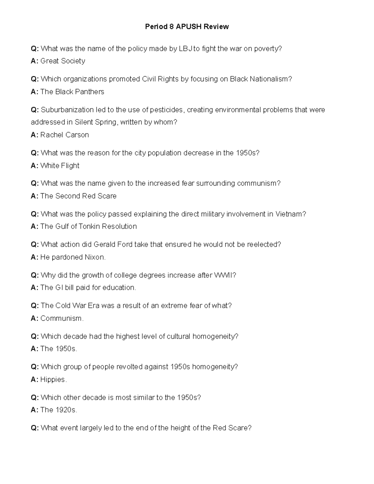 Period 8 APUSH Review: Key Concepts from the Cold War Era - Studocu
