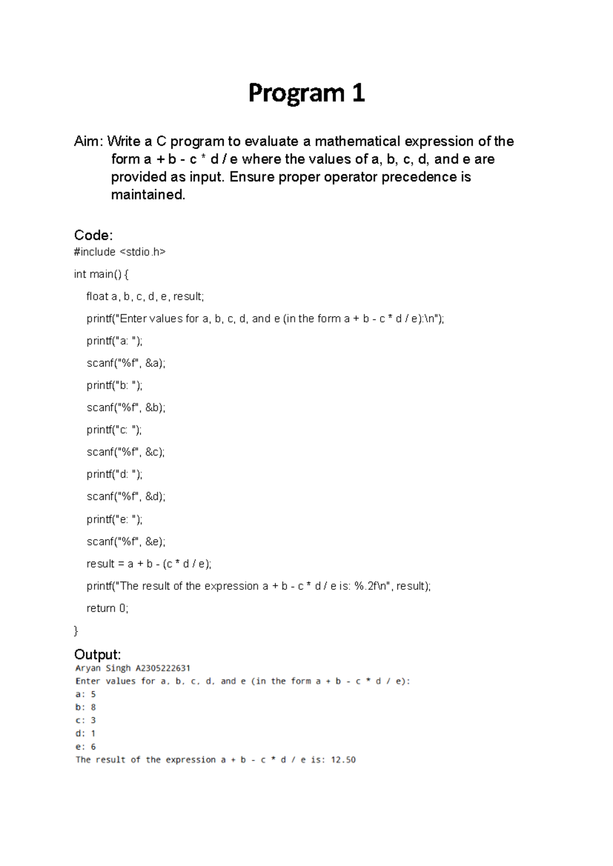 C Programming Lab CC: Evaluating Expressions & Lexical Analysis - Studocu