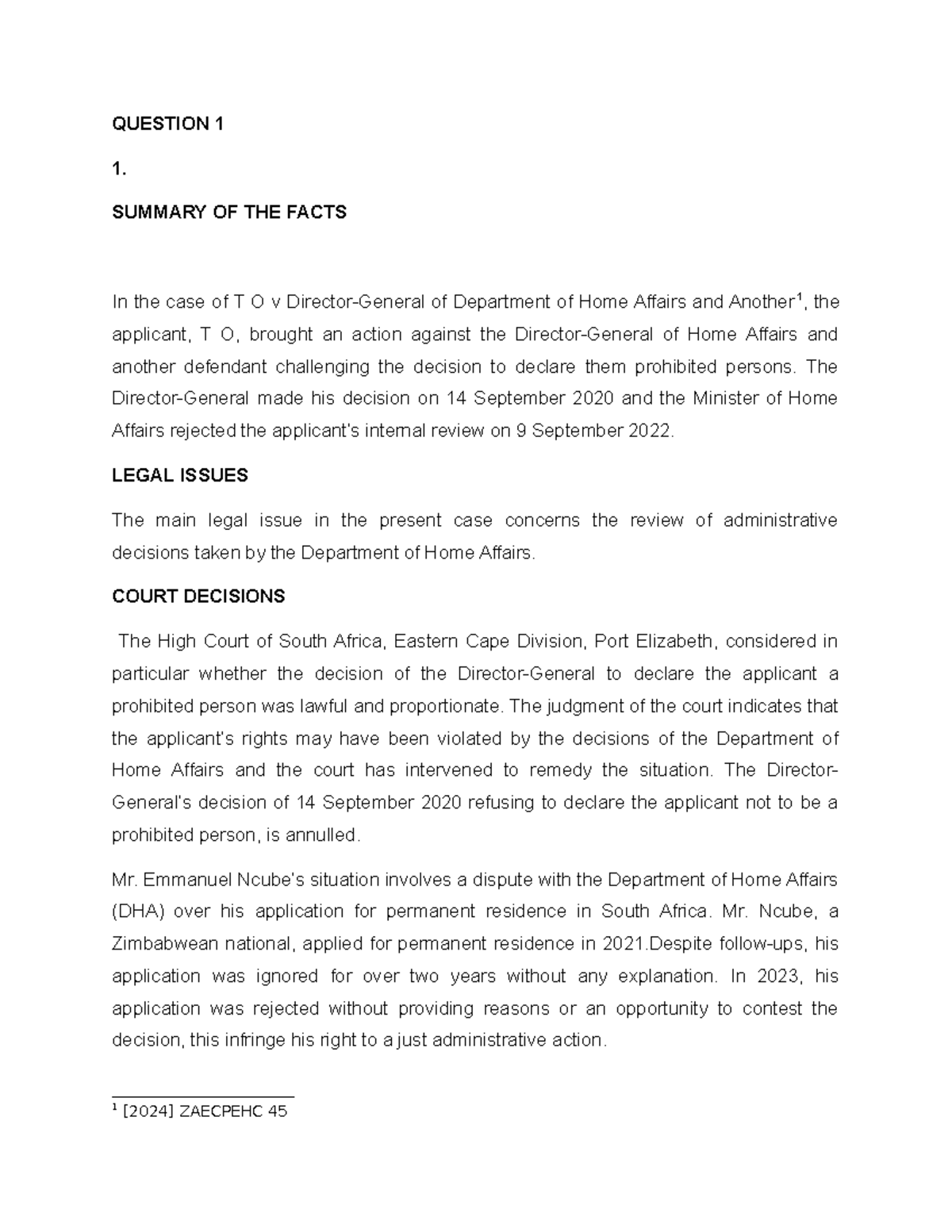 AdL 101: Case Study on Procedural Fairness in DHA Decisions - Studocu