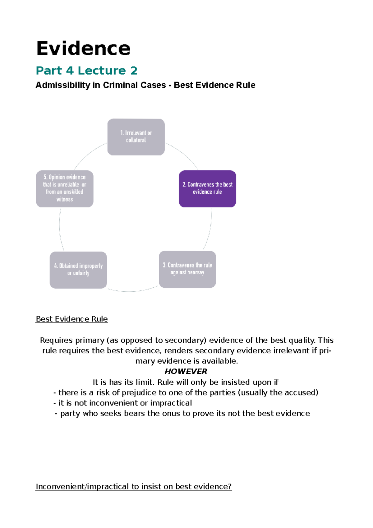Part 4 Lecture 2: Admissibility & Best Evidence Rule in Criminal Cases ...