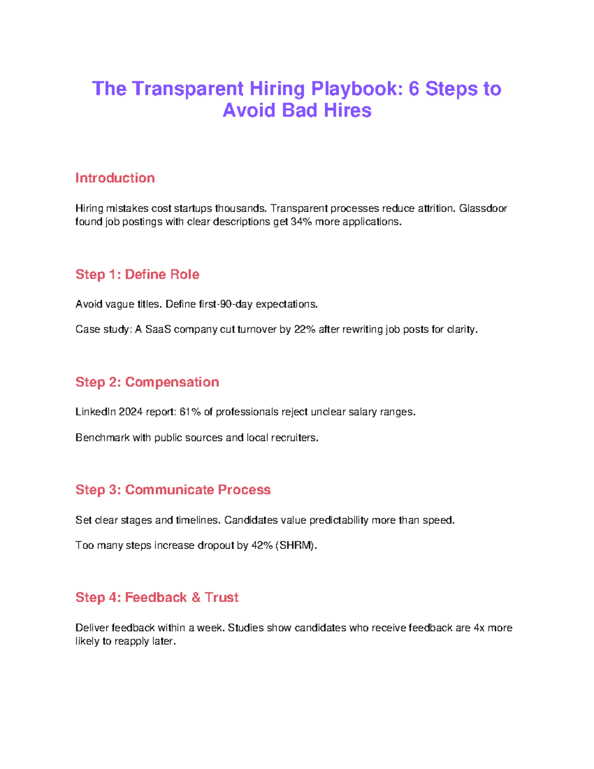 Transparent Hiring Playbook: 6 Steps to Avoid Bad Hires - Studocu