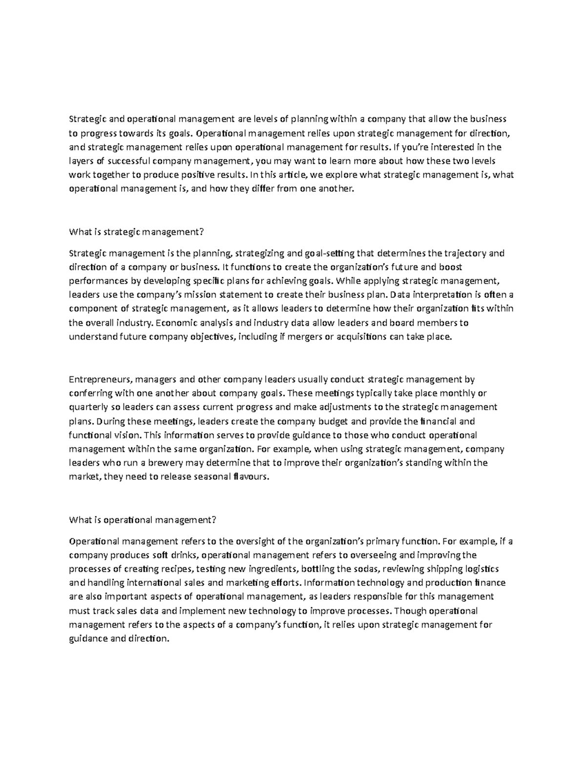 Strategic vs. Operational Management: Key Differences Explained - Studocu