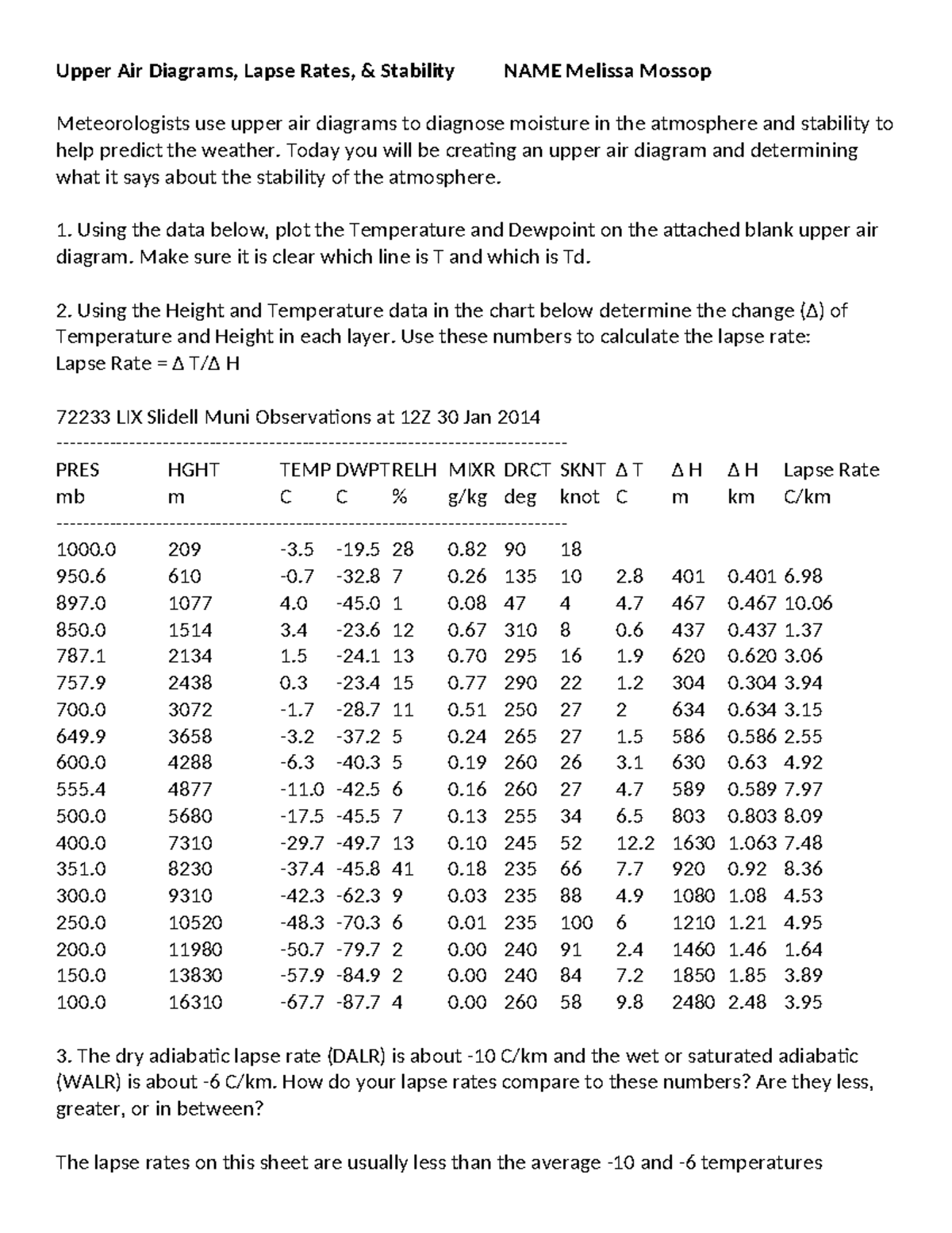 Upper Air Diagrams & Lapse Rates Analysis - IL-4 Lab Report - Studocu