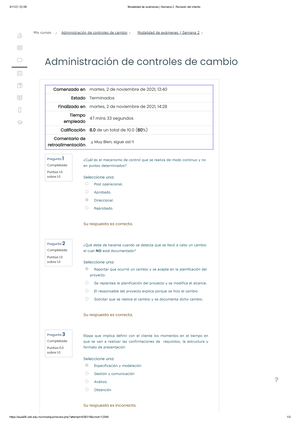 Administración de controles de cambio. Semana 1 Y 2. Examen - Modalidad de exámenes | Semana 2 ...
