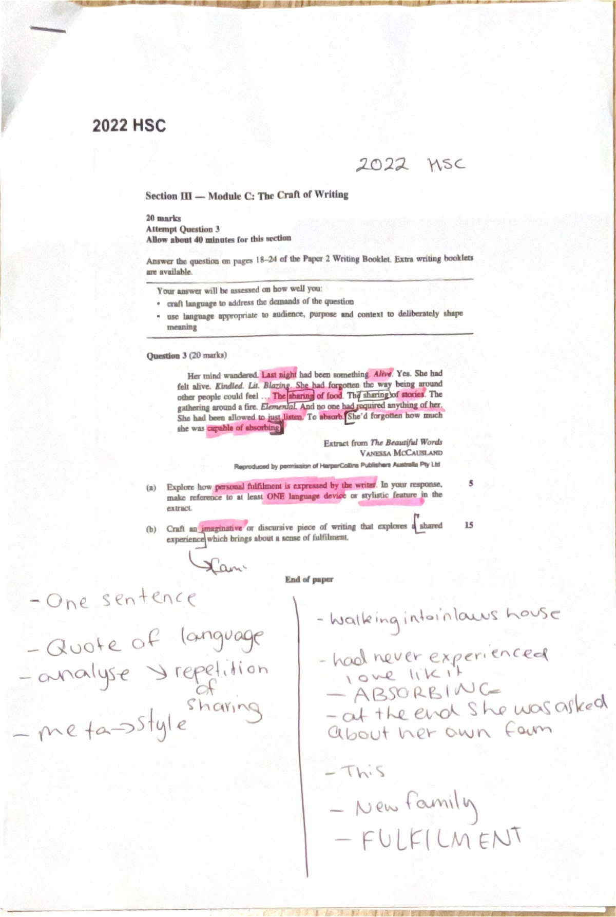 2022 HSC Module C: Craft of Writing - Personal Fulfilment Essay - Studocu