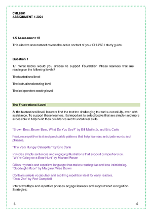 [Solved] LESSON 5 GRADE 1 CHL2601 SHARED READING Shared reading approach - Children's Literature ...