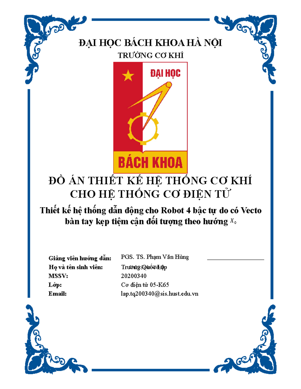 Đồ án 1: Thiết kế Robot Harmo 4 Bậc Tự Do Cơ Điện Tử - Studocu