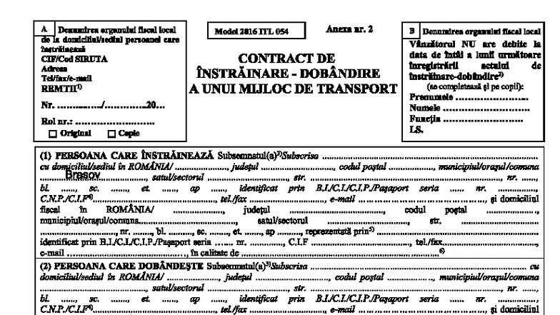 Contract de Înstrăinare și Dobândire Auto - Model 2016 ITL 054 - Studocu