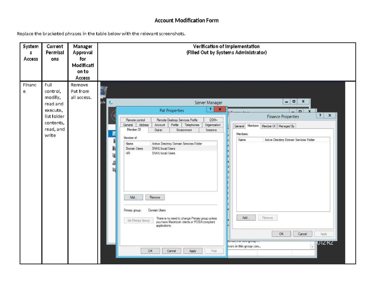 Account Modification Form for Project 1 (CYB 230) - Studocu
