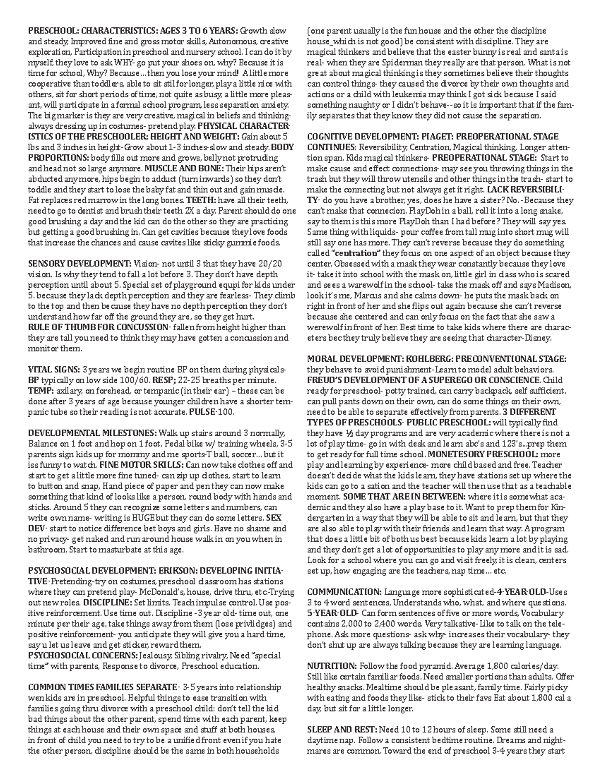 Human Growth and Development Test 4 - PRESCHOOL: CHARACTERISTICS: AGES ...