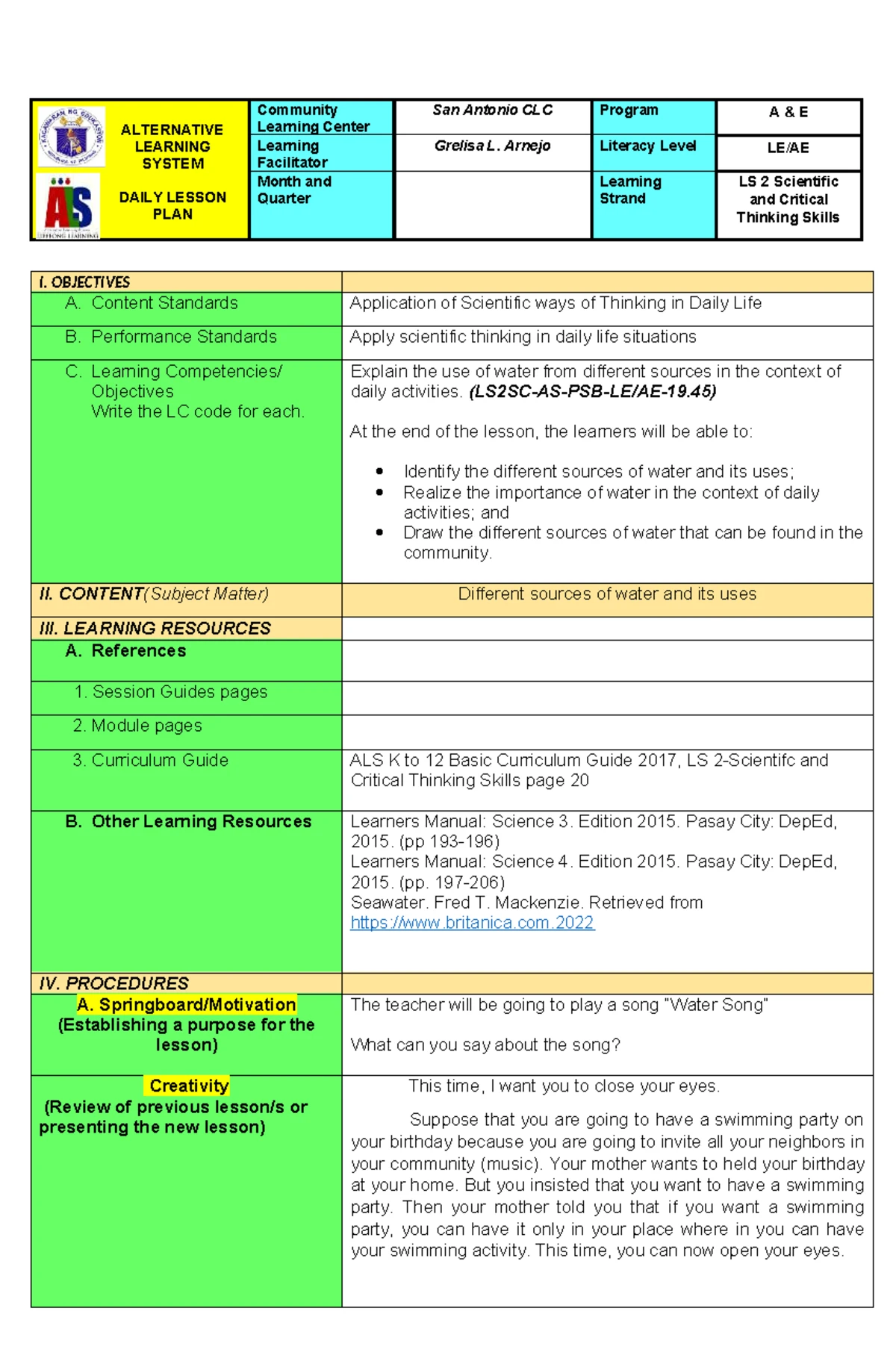 LS1 Fil. DLP-JHS: Daily Lesson Plan on Story Elements - Studocu