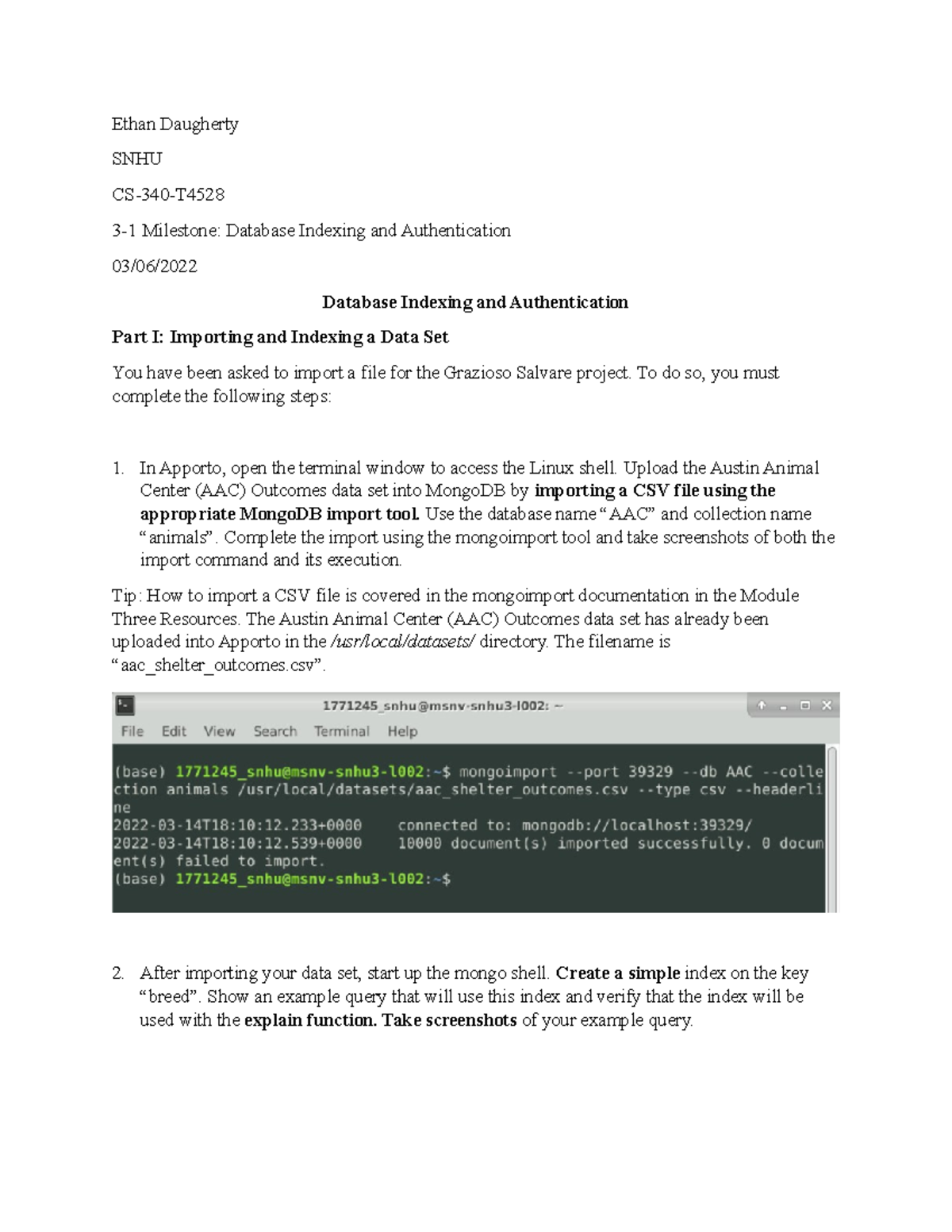 Ed - CS340 - 3-1 Milestone Database Indexing and Authentication - Ethan Daugherty SNHU CS-340-T ...