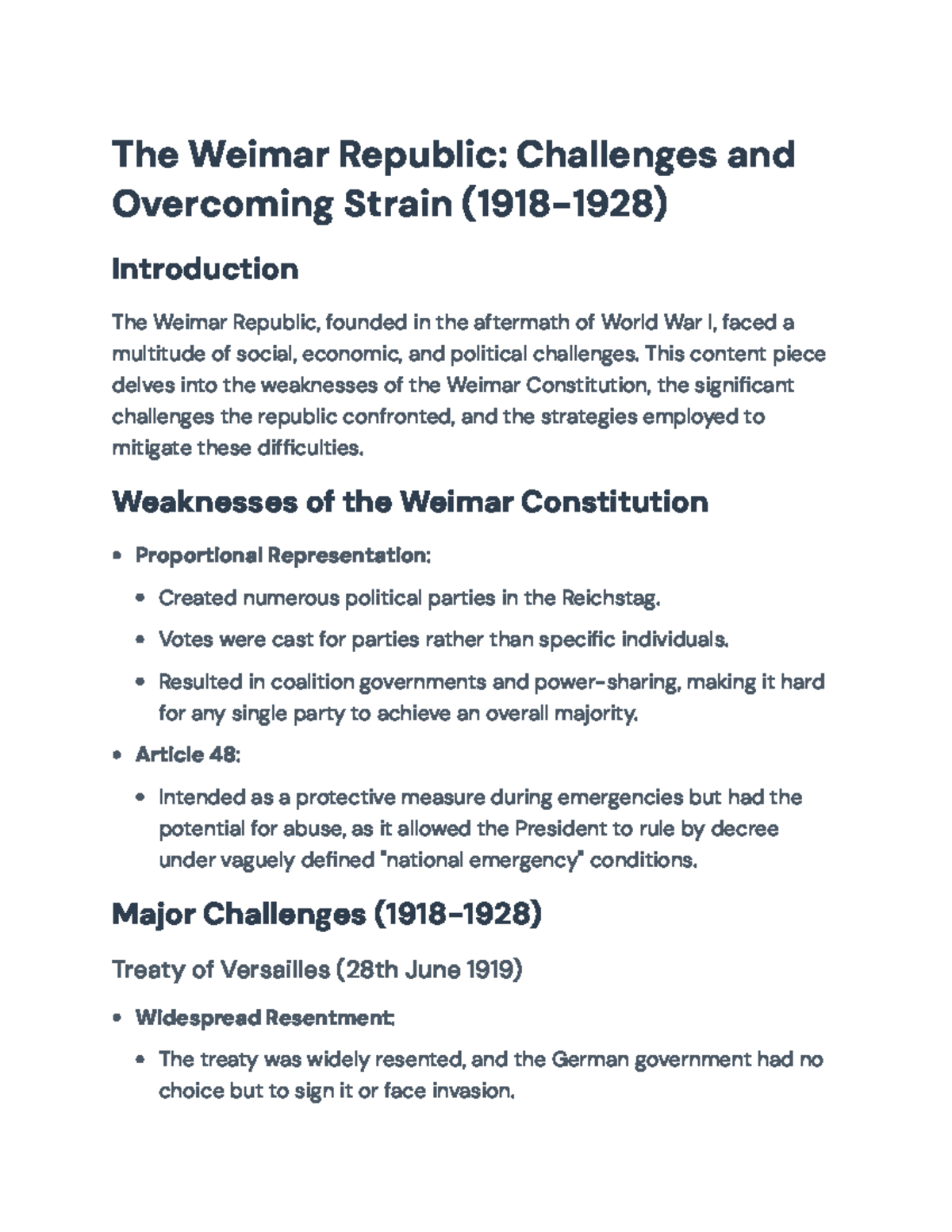 Challenges and Stabilization of the Weimar Republic (1918-1928) - The ...