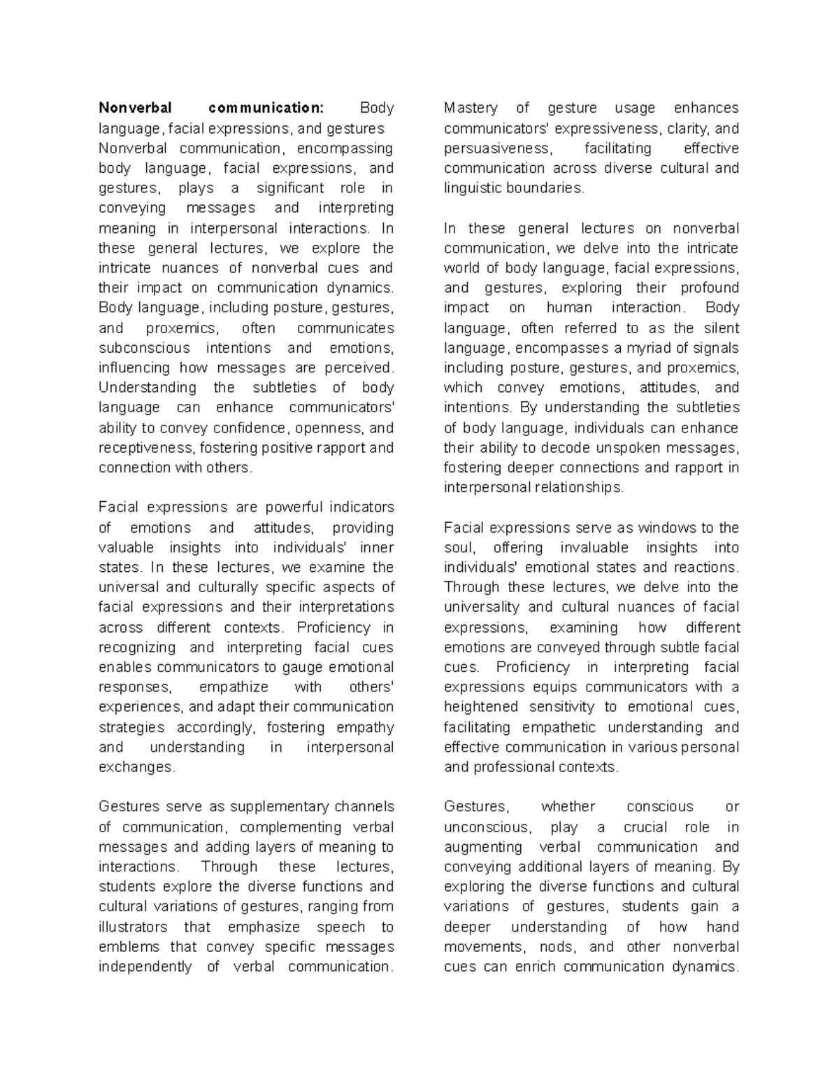 Nonverbal Communication: Insights on Body Language & Gestures - Studocu