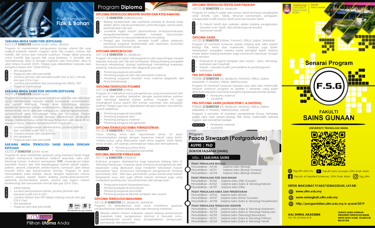 Senarai Program Diploma di Fakulti Sains Gunaan (FSG) UiTM - Studocu