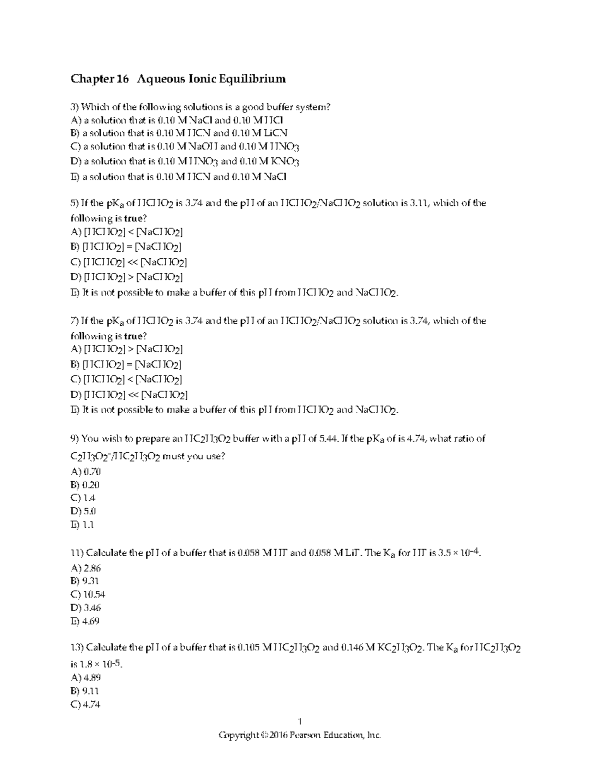 **Aqueous Ionic Equilibrium Practice Problems (CHEM 101)** - Studocu