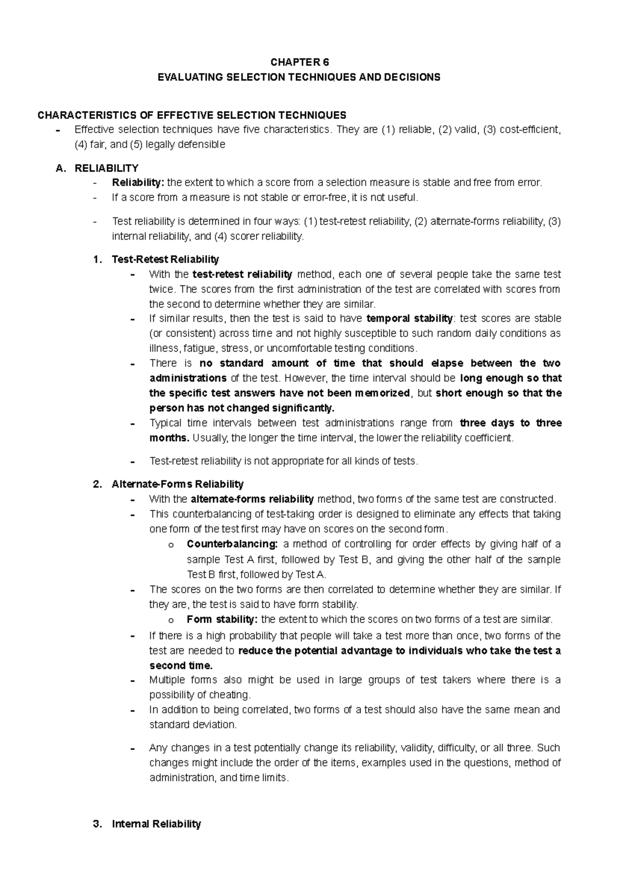 Chapter 6 - Evaluating Selection Techniques and Decisions - CHAPTER 6 EVALUATING SELECTION - Studocu