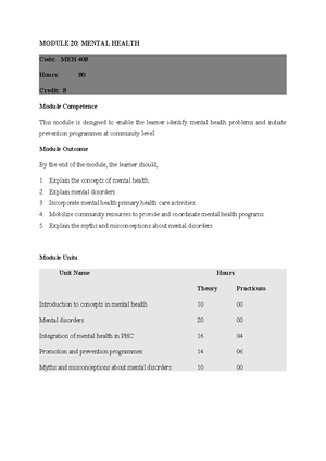 Mental Health Notes - Lecture Notes: Mental Health 1. Definition of ...