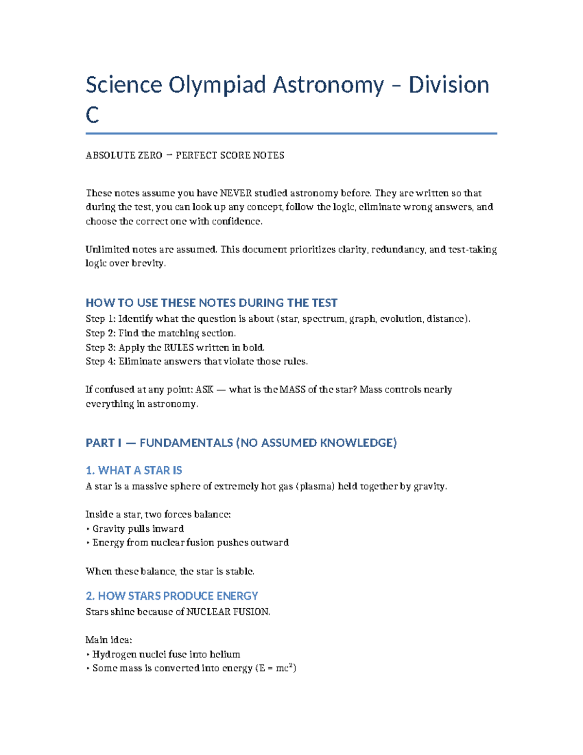 Science Olympiad Astronomy Division C: Absolute Zero Perfect Score ...
