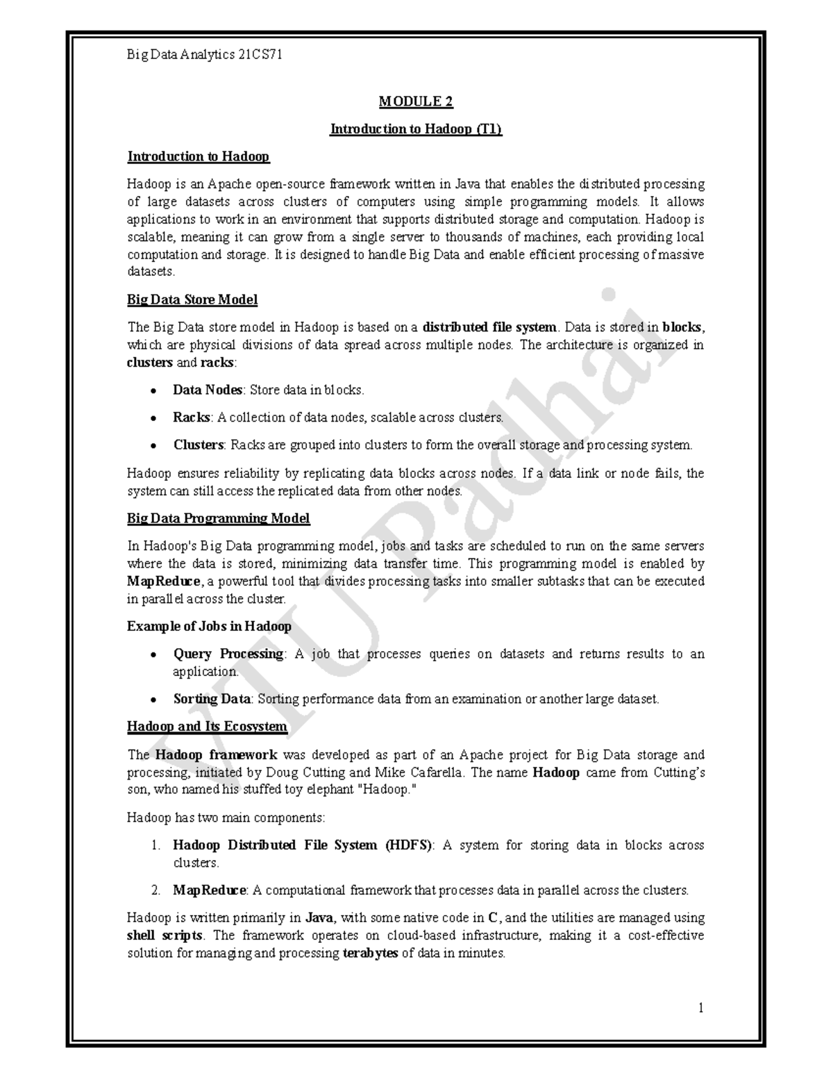 New mod 2 - mod 2 notes - MODULE 2 Introduction to Hadoop (T1 ...