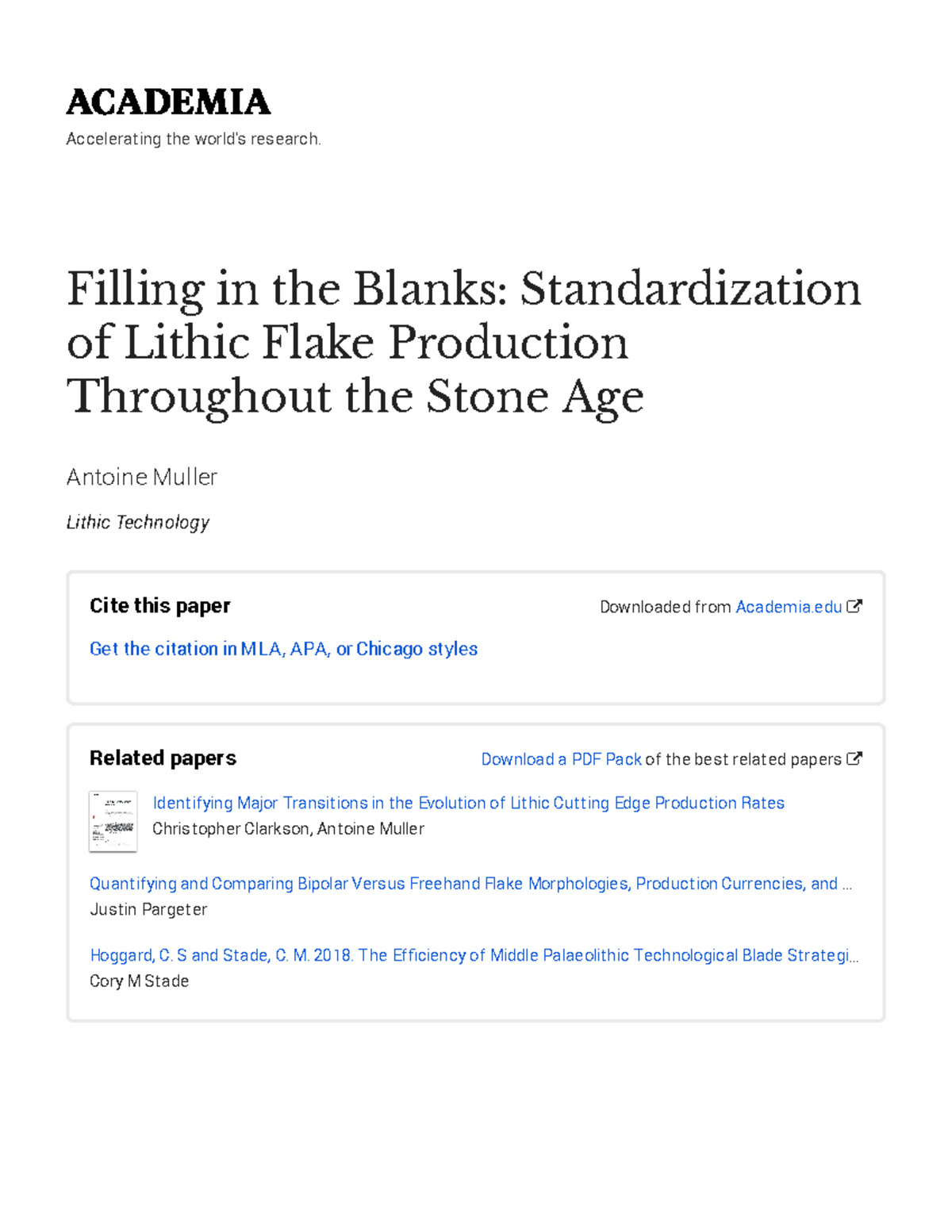 Filling in the Blanks: Lithic Flake Standardization (Muller & Clarkson ...