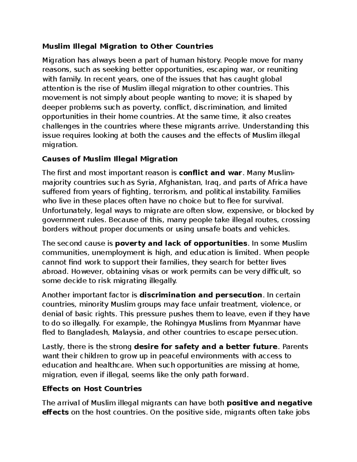Muslim Illegal Migration: Causes, Effects, and Solutions - Studocu