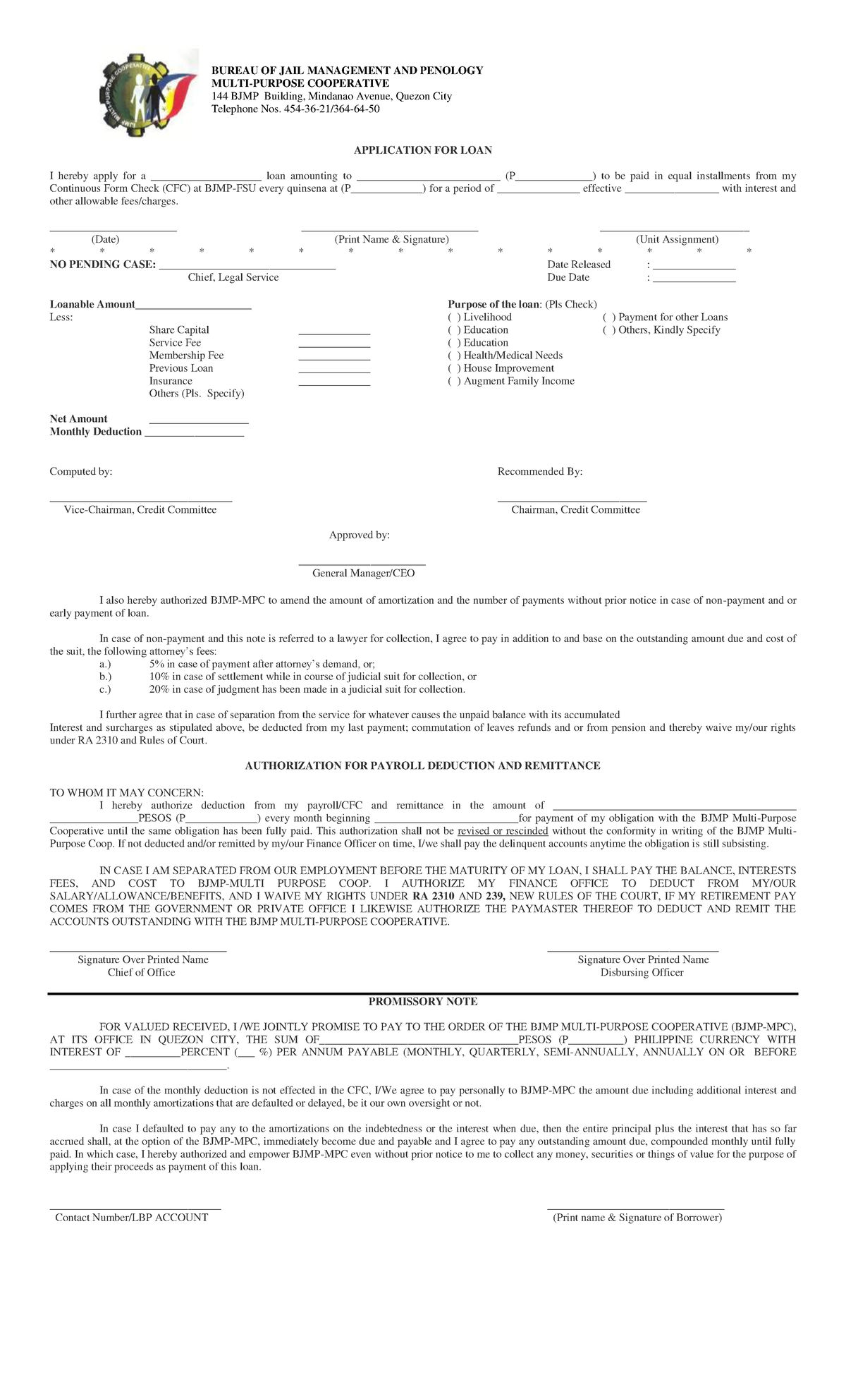 BJMP-MPC Loan Application Form - For Multi-Purpose Loans - Studocu