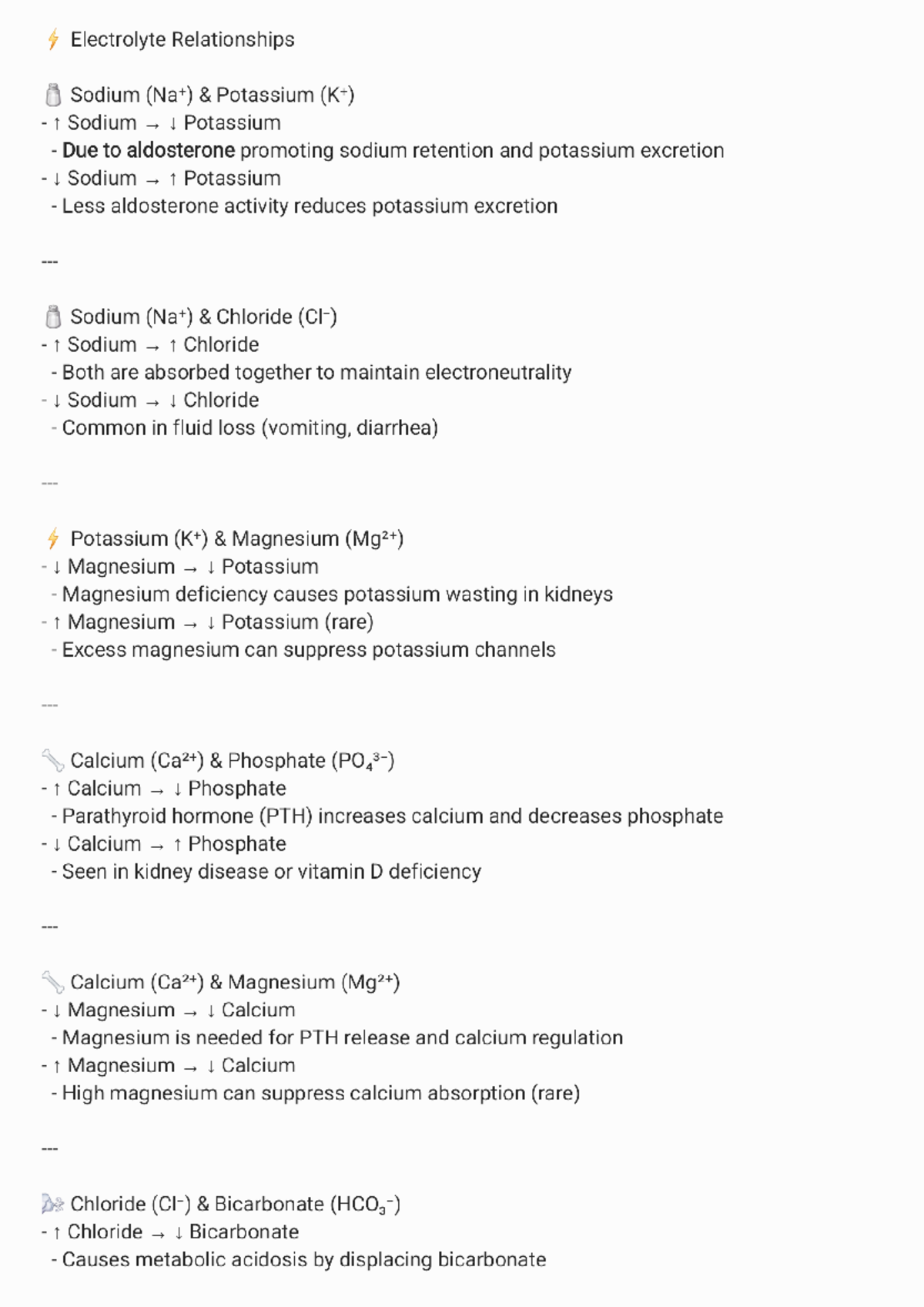 Electrolyte Relationships: Sodium, Potassium, Calcium & More - T - Studocu