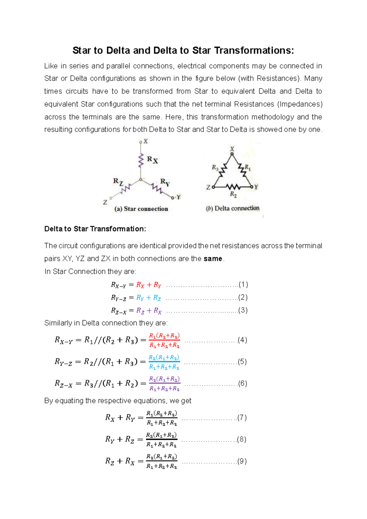 Star to Delta Transformations: Detailed Methodology and Examples - Studocu