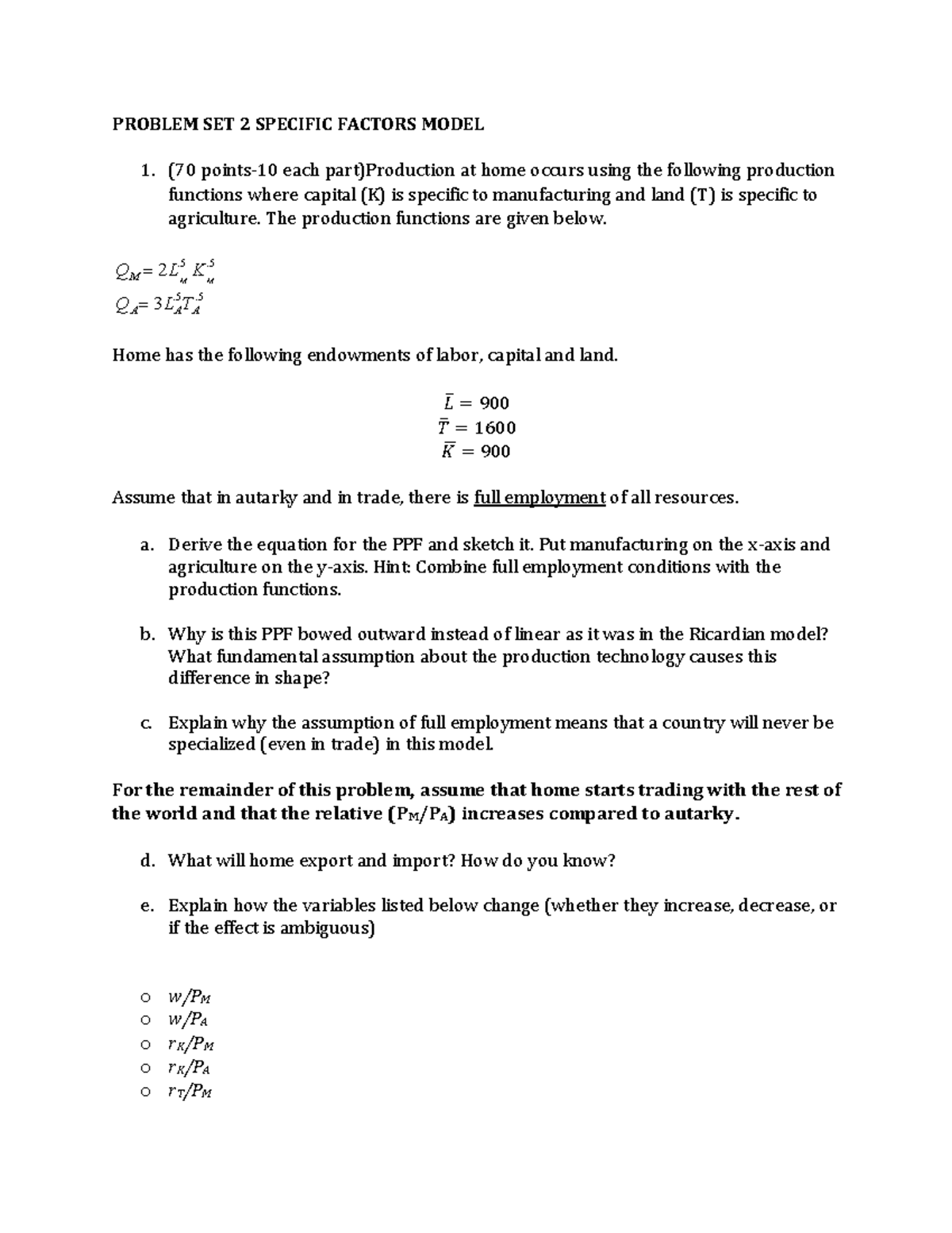 Problem Set 2 - Specific Factors Model Analysis - Studocu