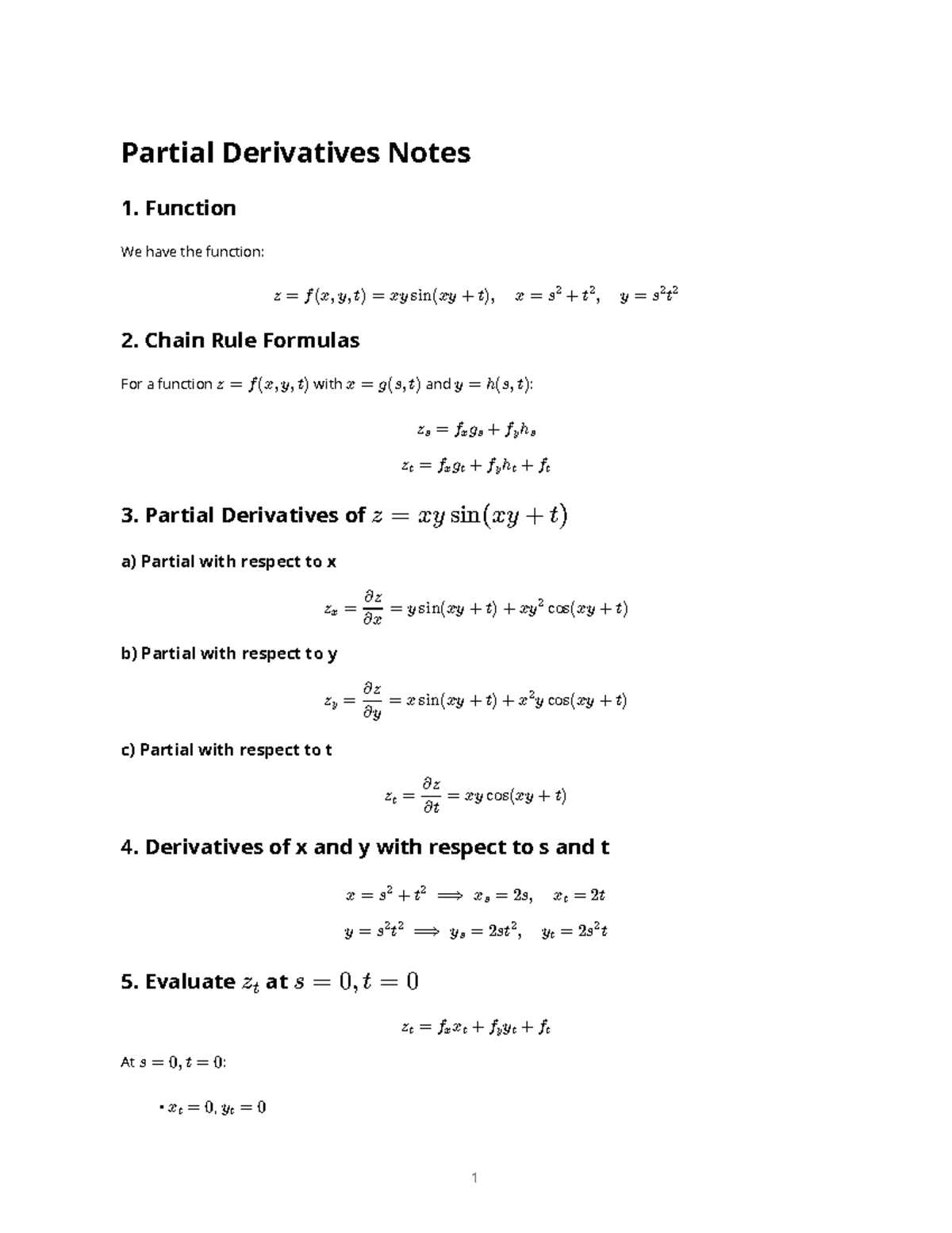 Partial Derivatives Notes for Calculus 101: Chain Rule & Formulas - Studocu