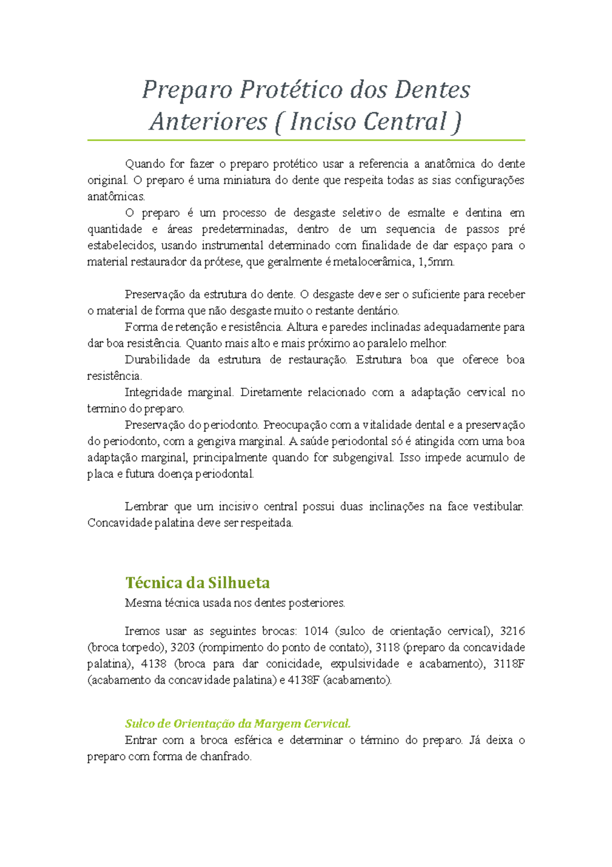 5 - Preparo Protético dos Dentes Anteriores ( Incisivo Central ...