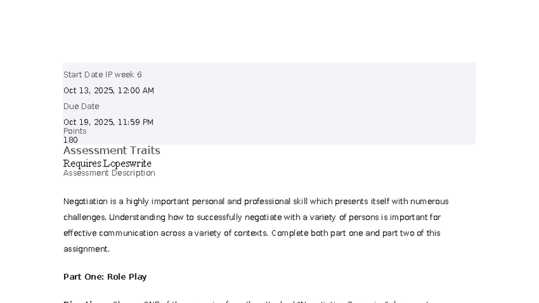 COM490: Negotiation Role Play Assignment and Reflection - Studocu