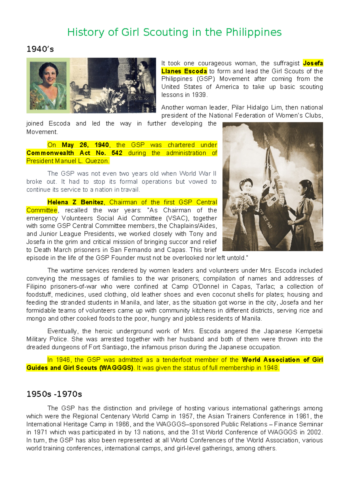 GSP History: A Comprehensive Overview of Girl Scouting in the Philippines - Studocu