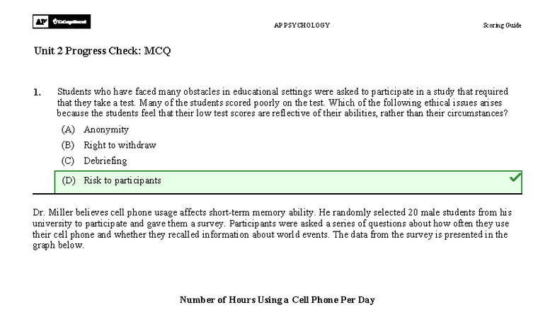 AP PSYCHOLOGY Unit 2 Progress Check: MCQ Scoring Guide - Studocu