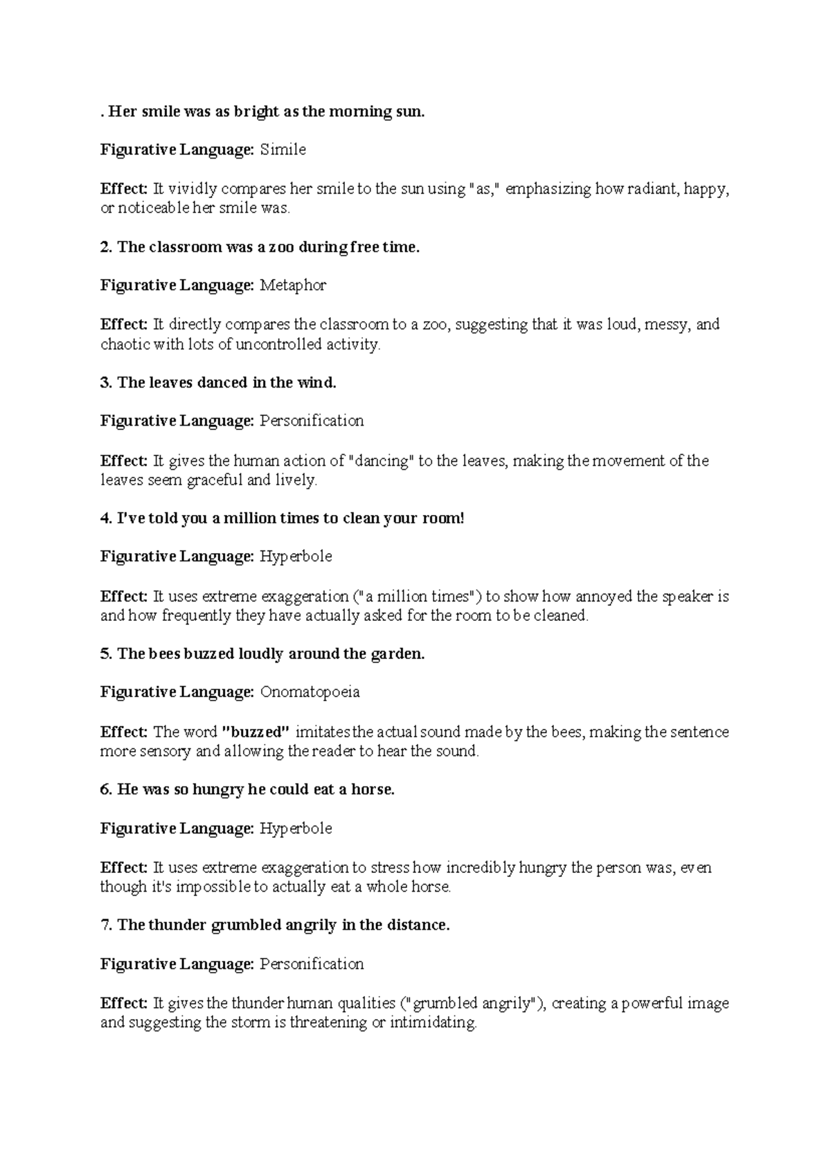 Figurative Language Examples and Effects (1A012F00) - Studocu